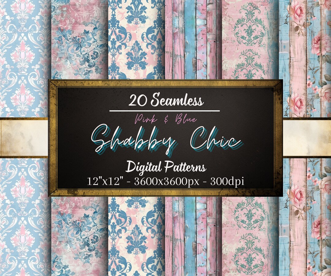 Pink and Blue Shabby Chic Seamless Patterns, 20 Rustic Digital Papers ...