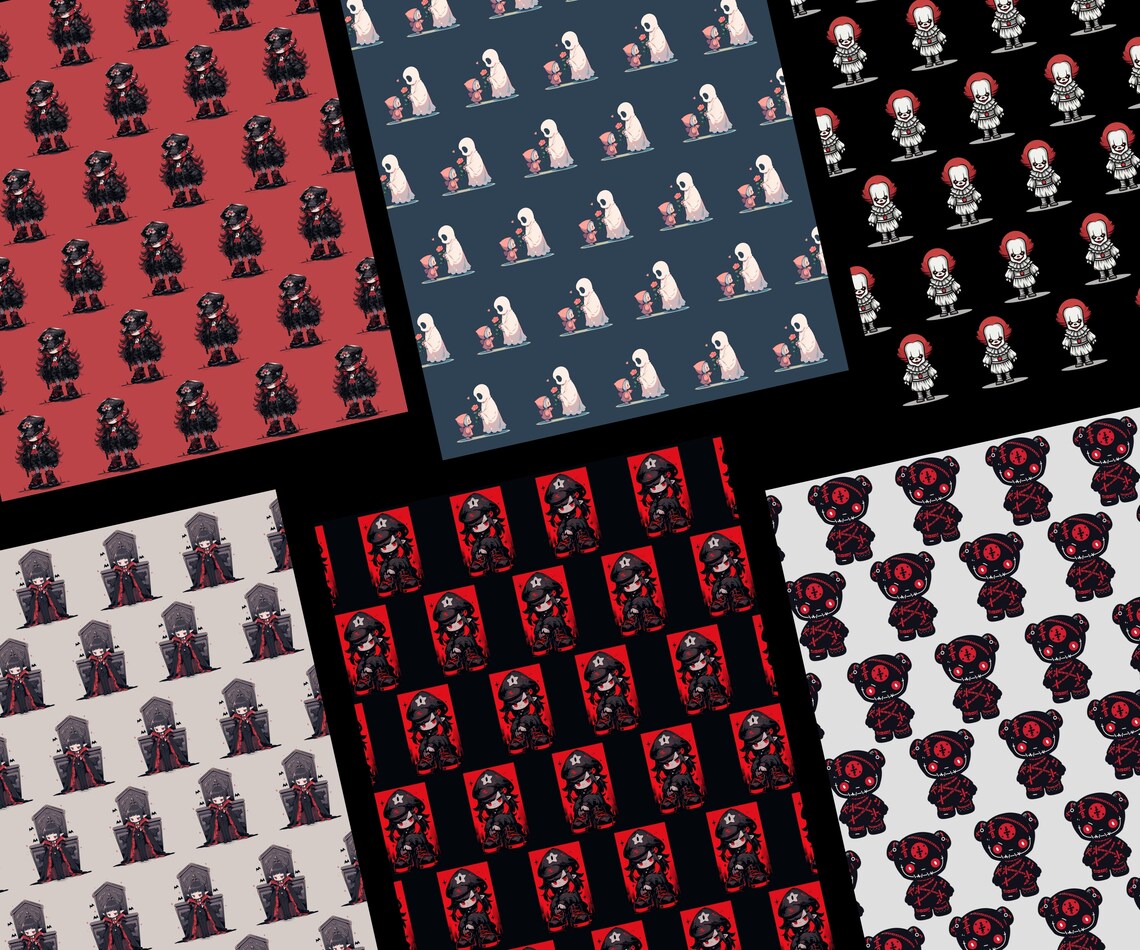 Gothic Chibi Patterns, 20 Chibi and Anime Seamless Digital Papers ...