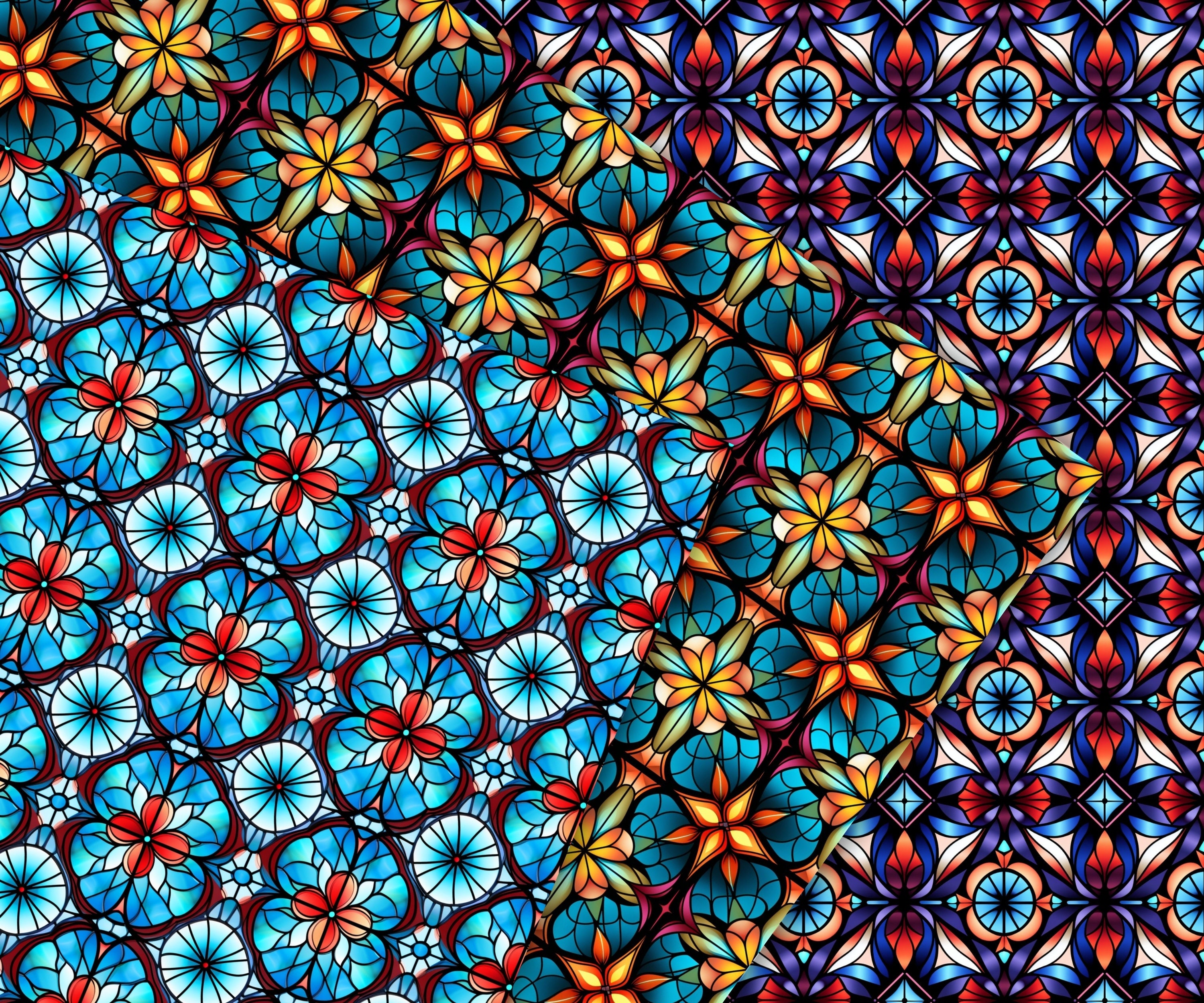 Stained Glass Patterns, 30 Seamless Stained Glass Digital Papers ...