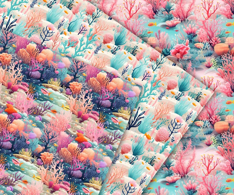 Coral Reef Patterns, 30 Colourful Nautical Seamless Digital Papers ...