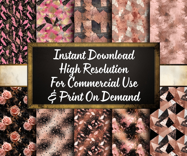 Rose Gold and Blush Pink Digital Papers, 20 Textured Seamless Patterns ...