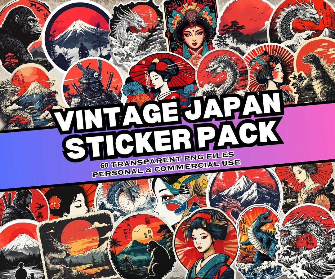 Japanese Sticker Pack, 60 Ukiyo-e Inspired Digital Stickers, Stickers, Instant Download ...