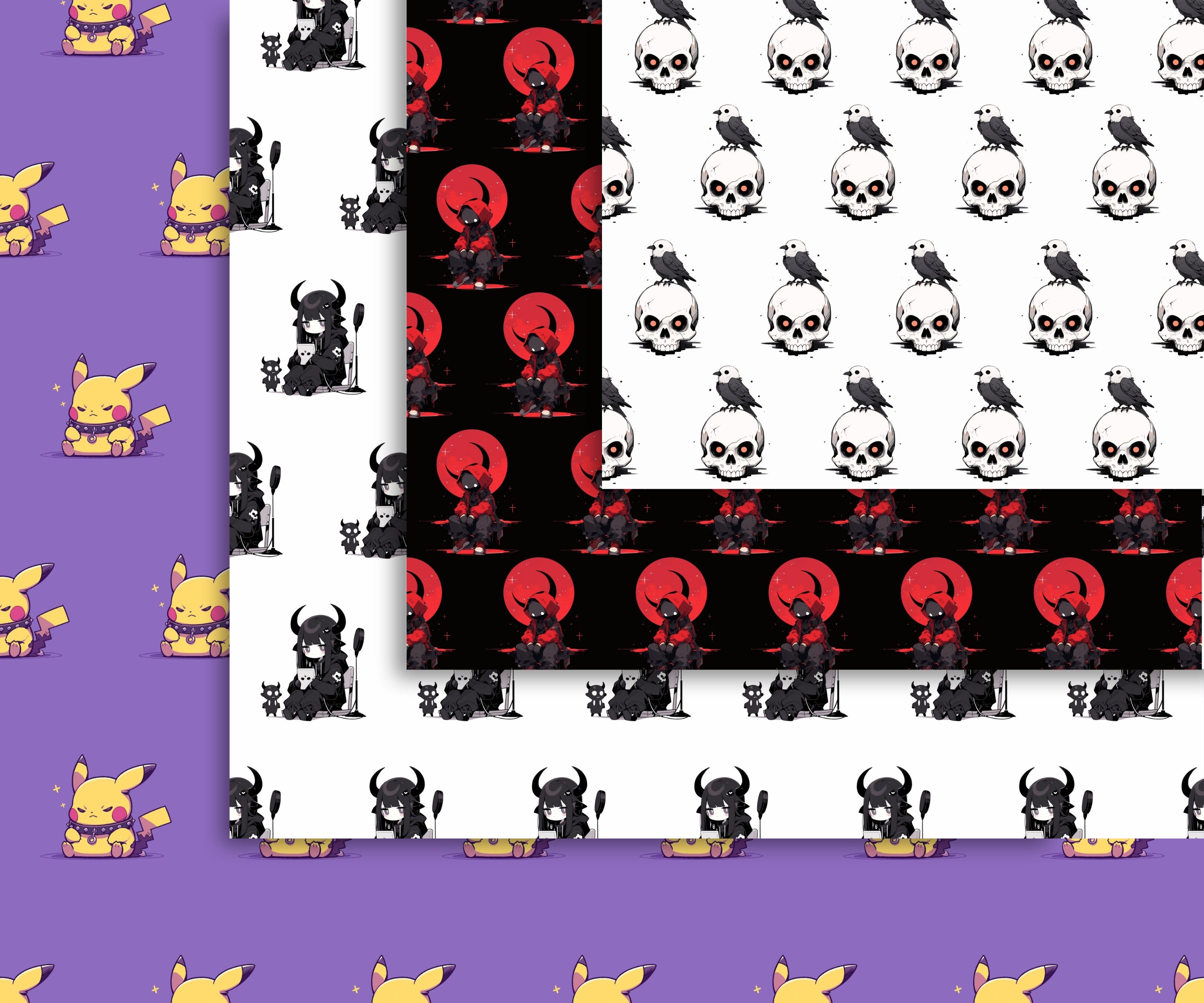 Gothic Chibi Patterns, 20 Chibi Doodle Art Seamless Digital Papers ...