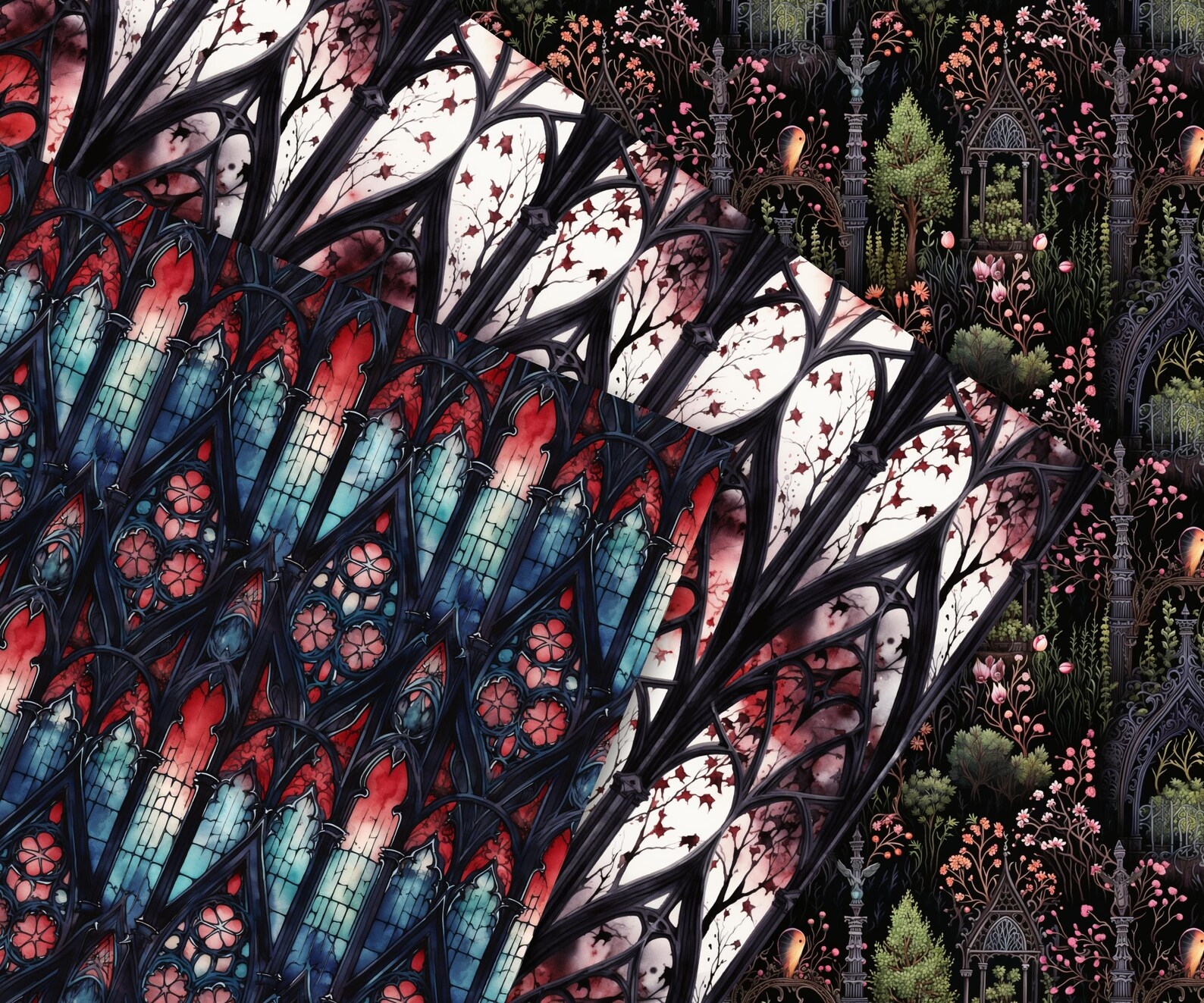 Watercolour Gothic Digital Paper, 20 Seamless Gothic Patterns in ...