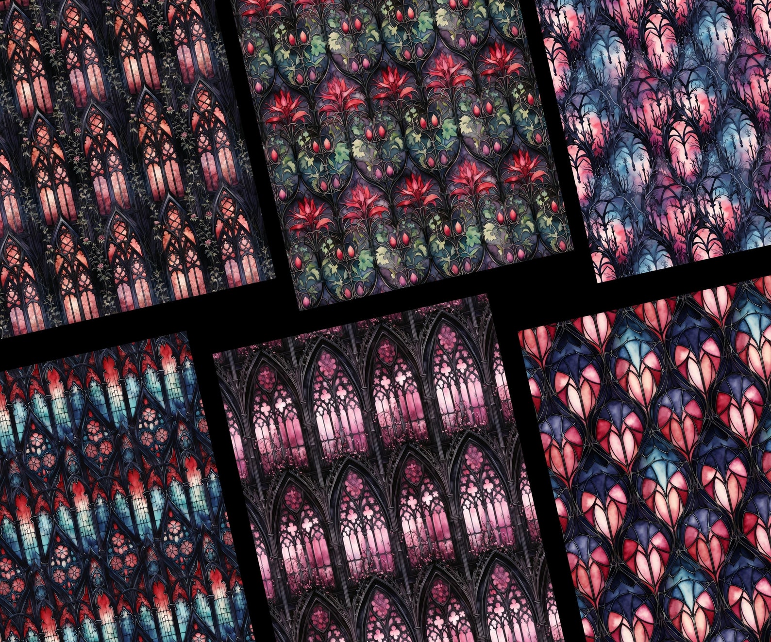 Watercolour Gothic Digital Paper, 20 Seamless Gothic Patterns in ...
