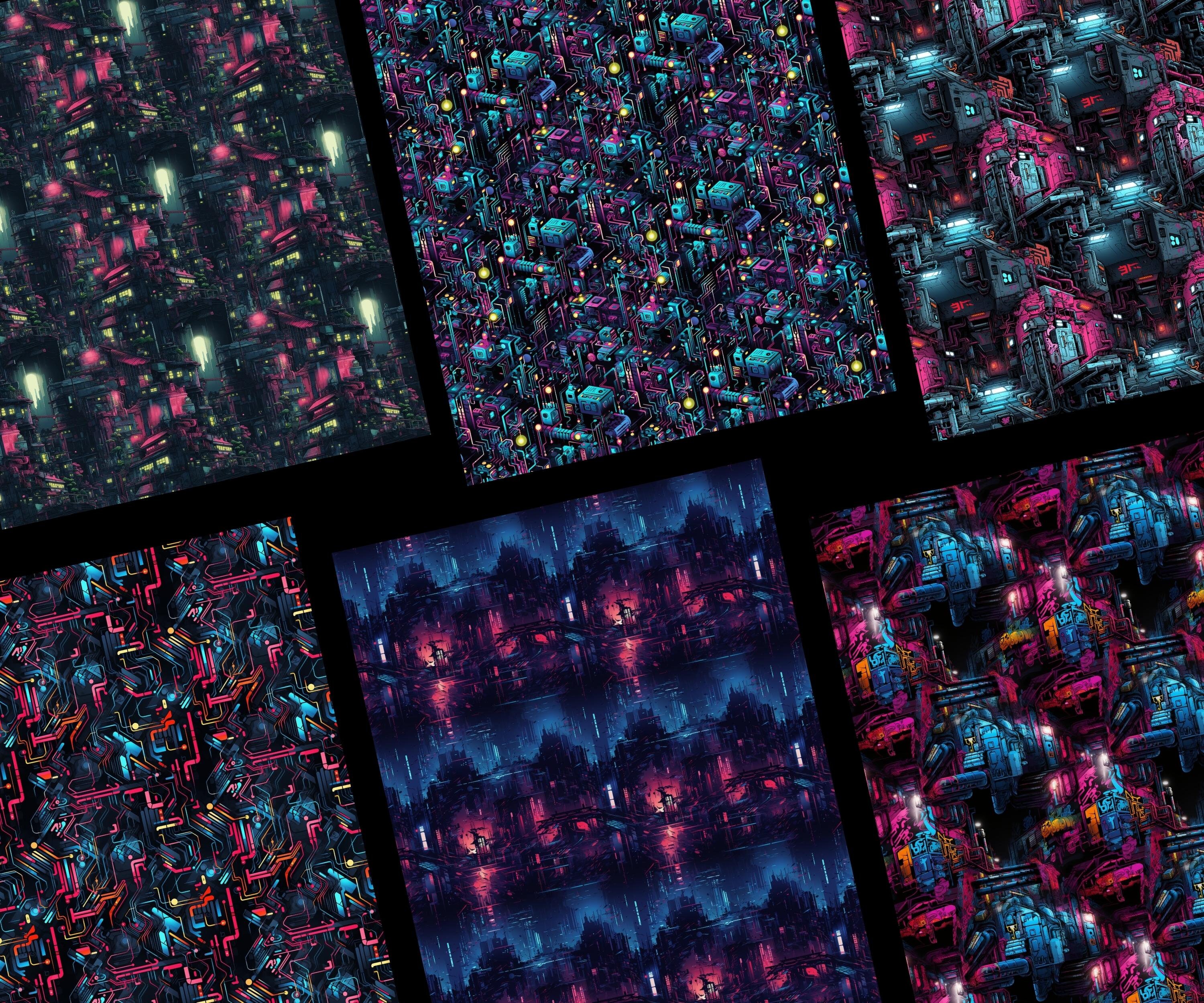 Cyberpunk Patterns, 20 Cyberpunk Seamless Digital Papers, Instant ...