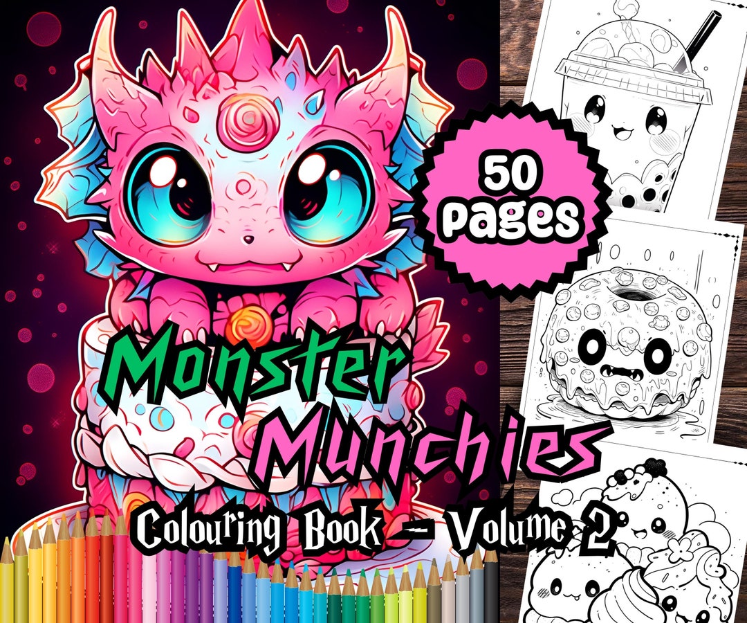 Monster Munchies Colouring Book Vol 2, 50 Printable Colouring Pages for ...