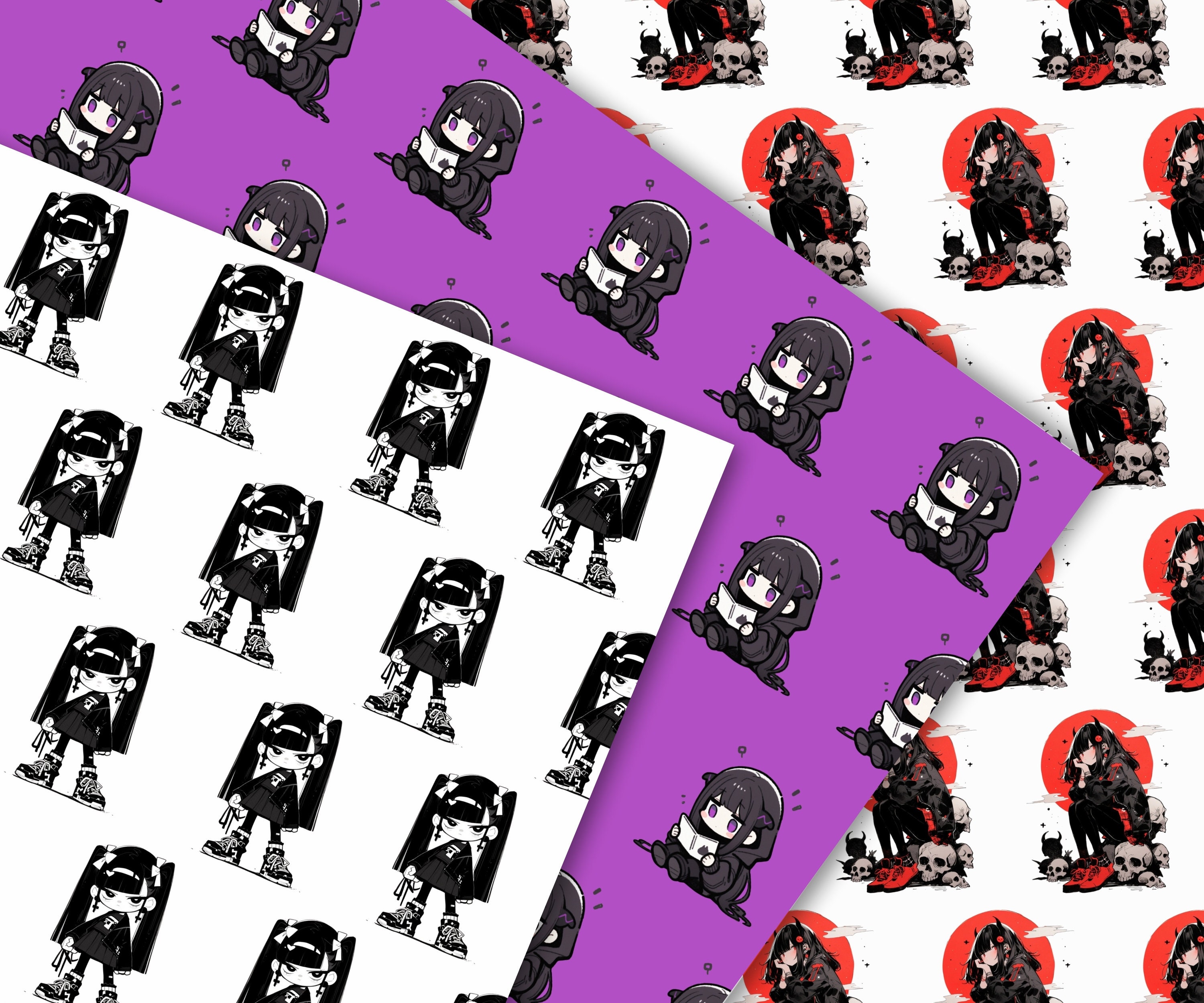 Gothic Chibi Patterns, 20 Chibi Doodle Art Seamless Digital Papers ...