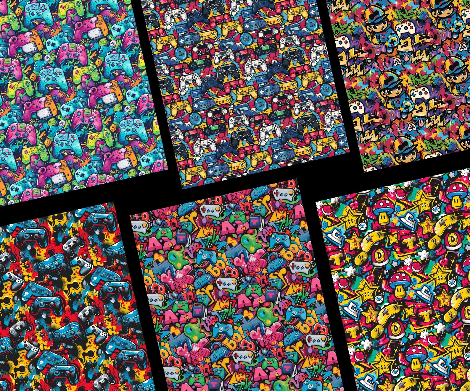 Graffiti Gamer Seamless Patterns, 20 Gamer Digital Papers, Graffiti ...