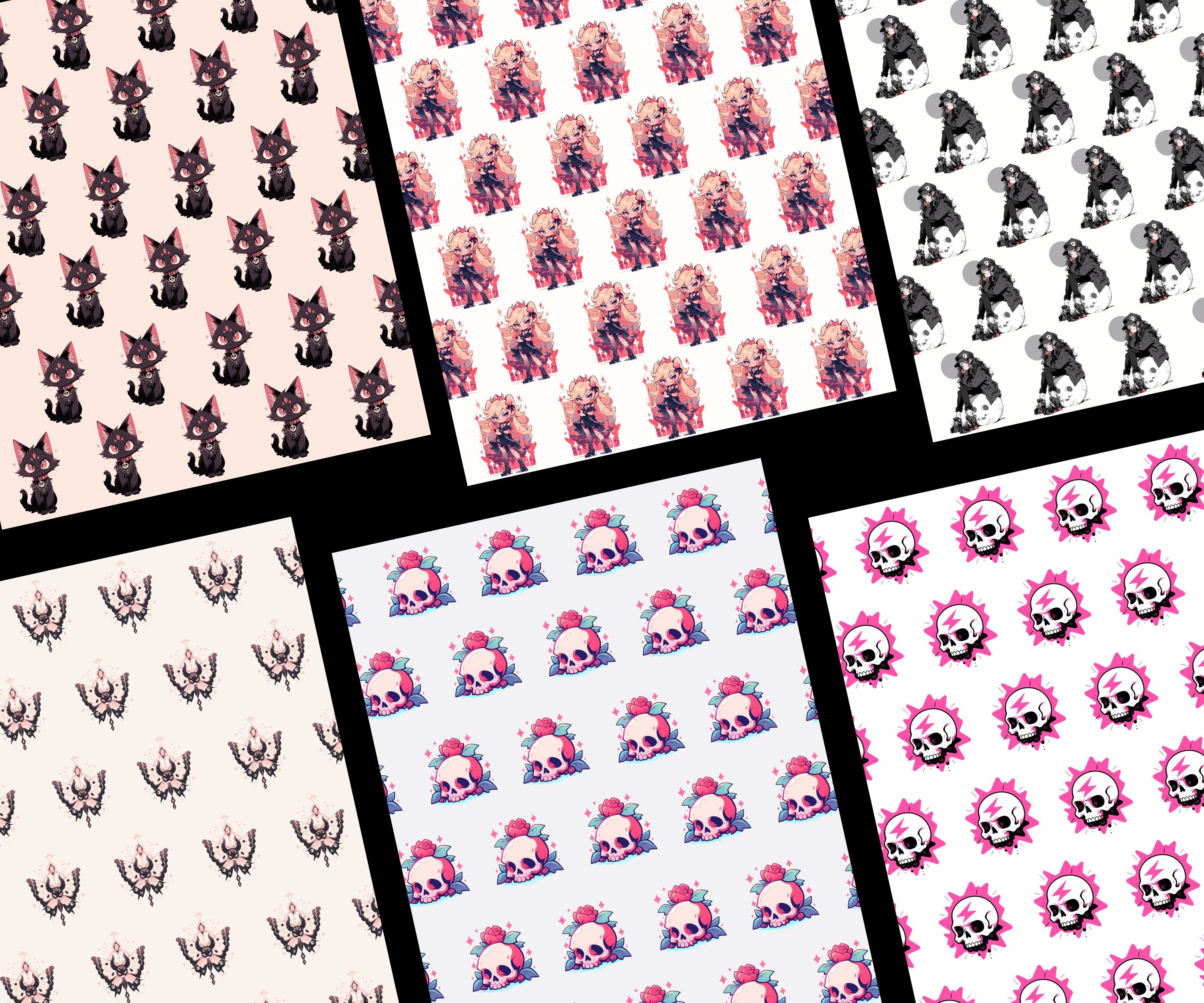 Gothic Chibi Patterns, 20 Chibi and Anime Seamless Digital Papers ...