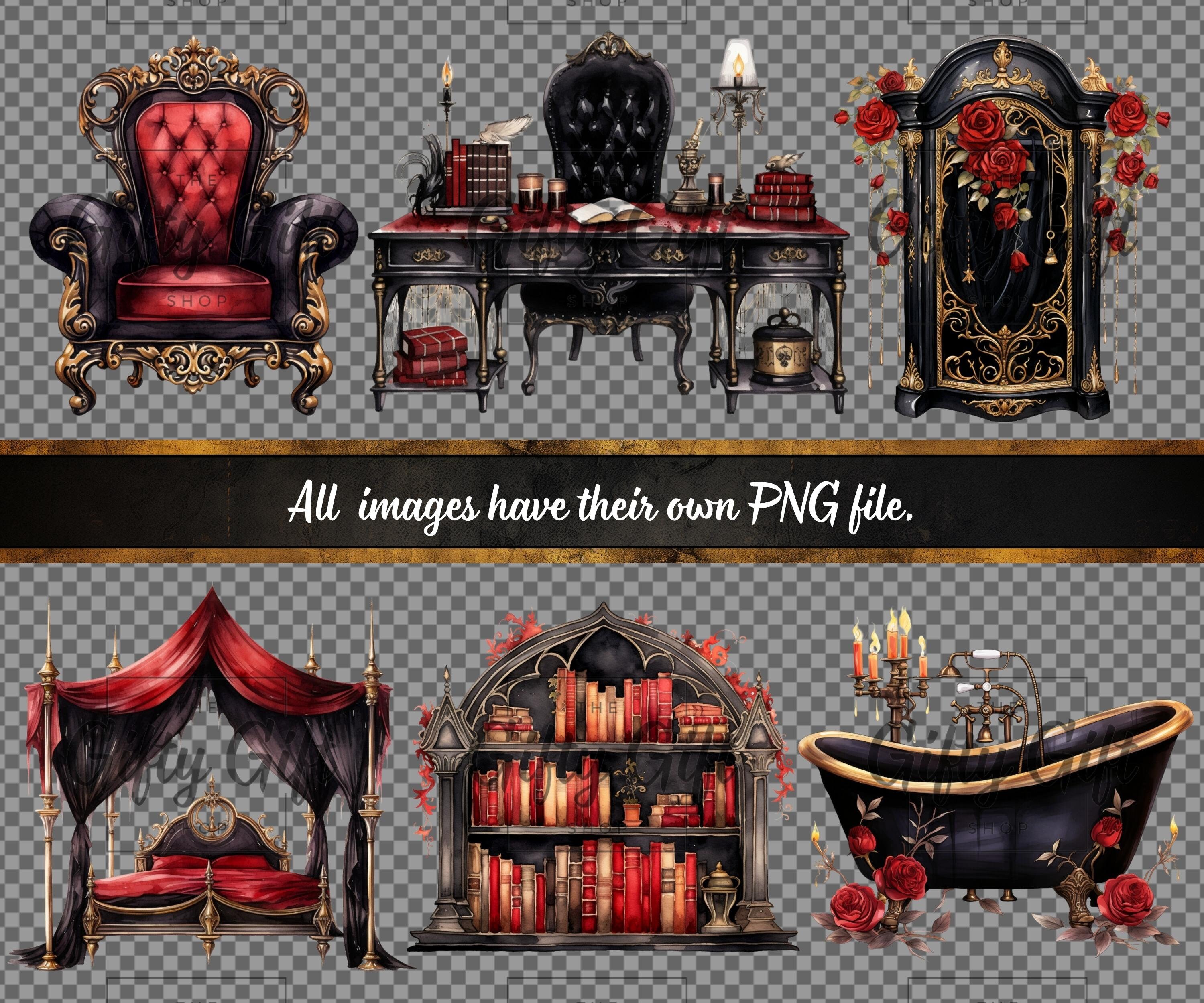 Watercolour Gothic Interior Design Clipart 30 Transparent PNG Files ...