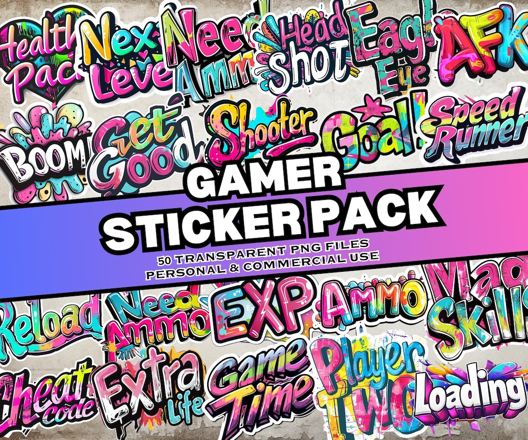 Gamer Sticker Pack, 50 Gamer Themed Digital Stickers, Transparent PNG ...
