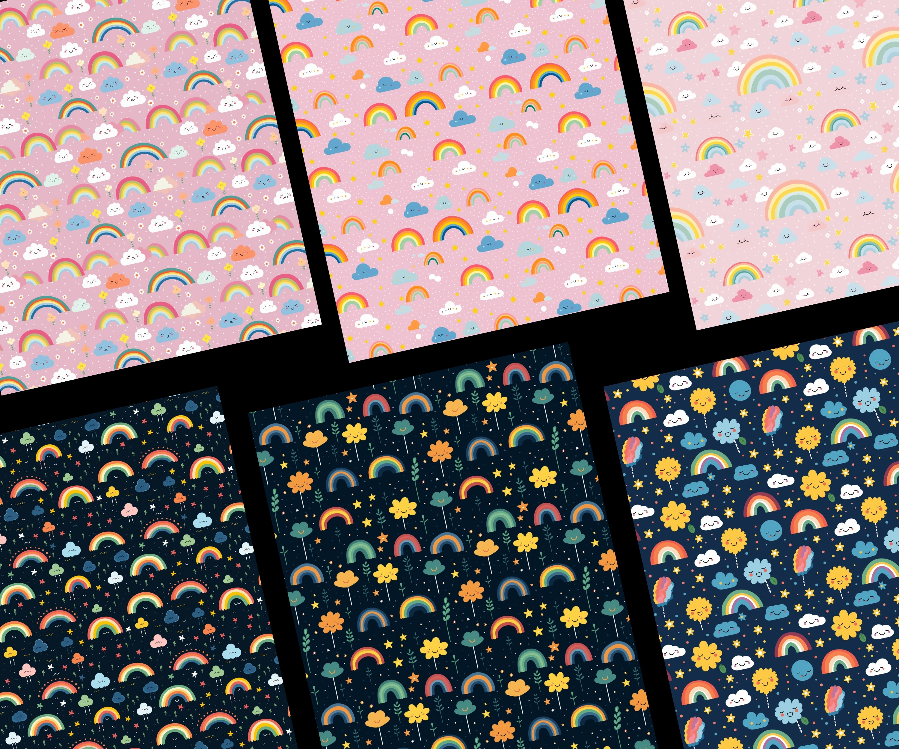 Rainbow Patterns, 20 Seamless Colourful Rainbow Digital Papers, Instant ...