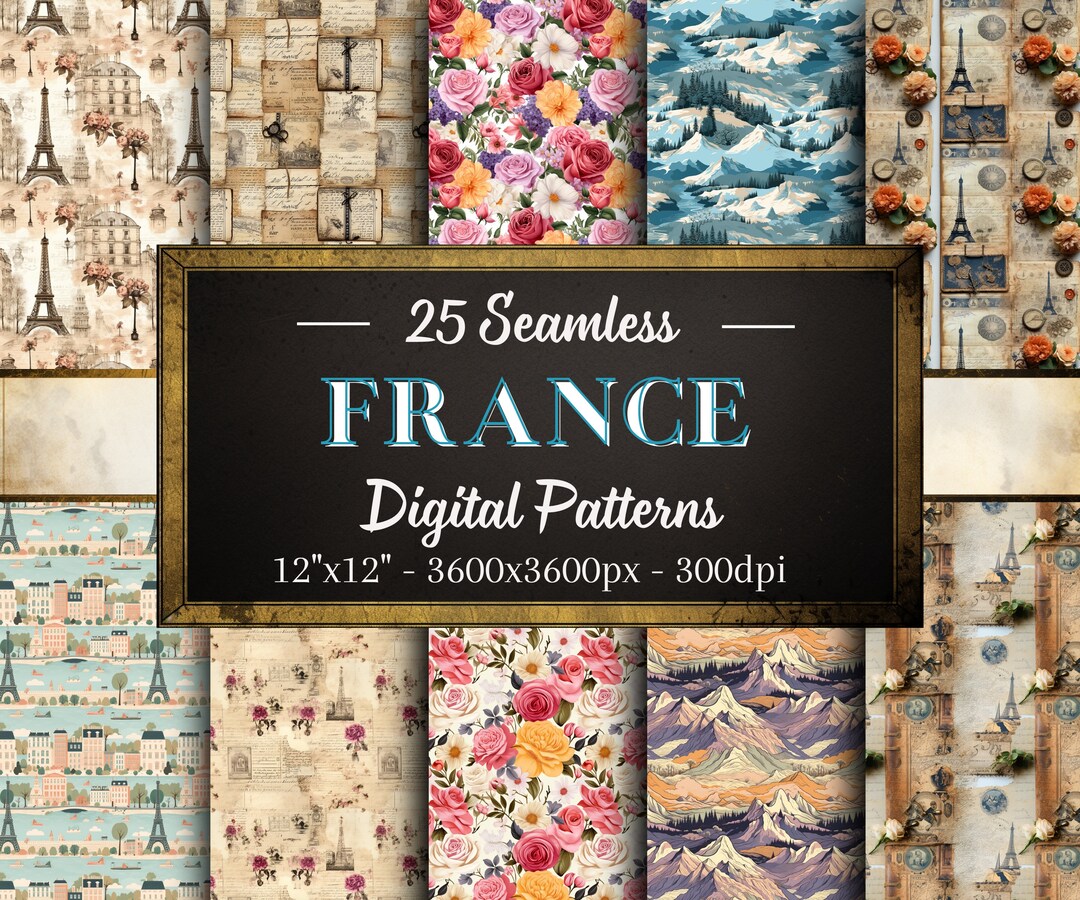 France Patterns, 25 Classic French Seamless Digital Papers, Instant ...