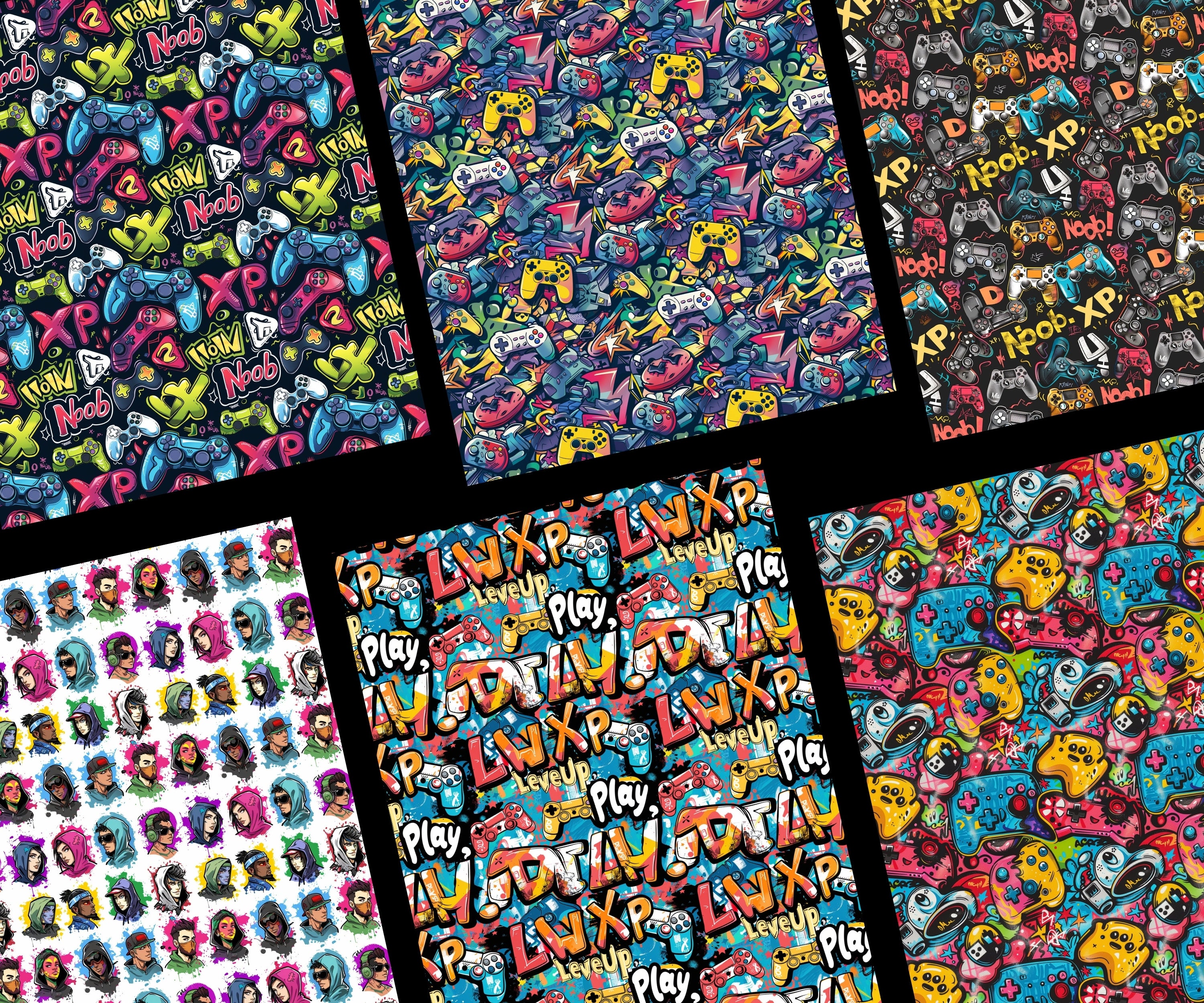 Graffiti Gamer Seamless Patterns, 20 Gamer Digital Papers, Graffiti ...