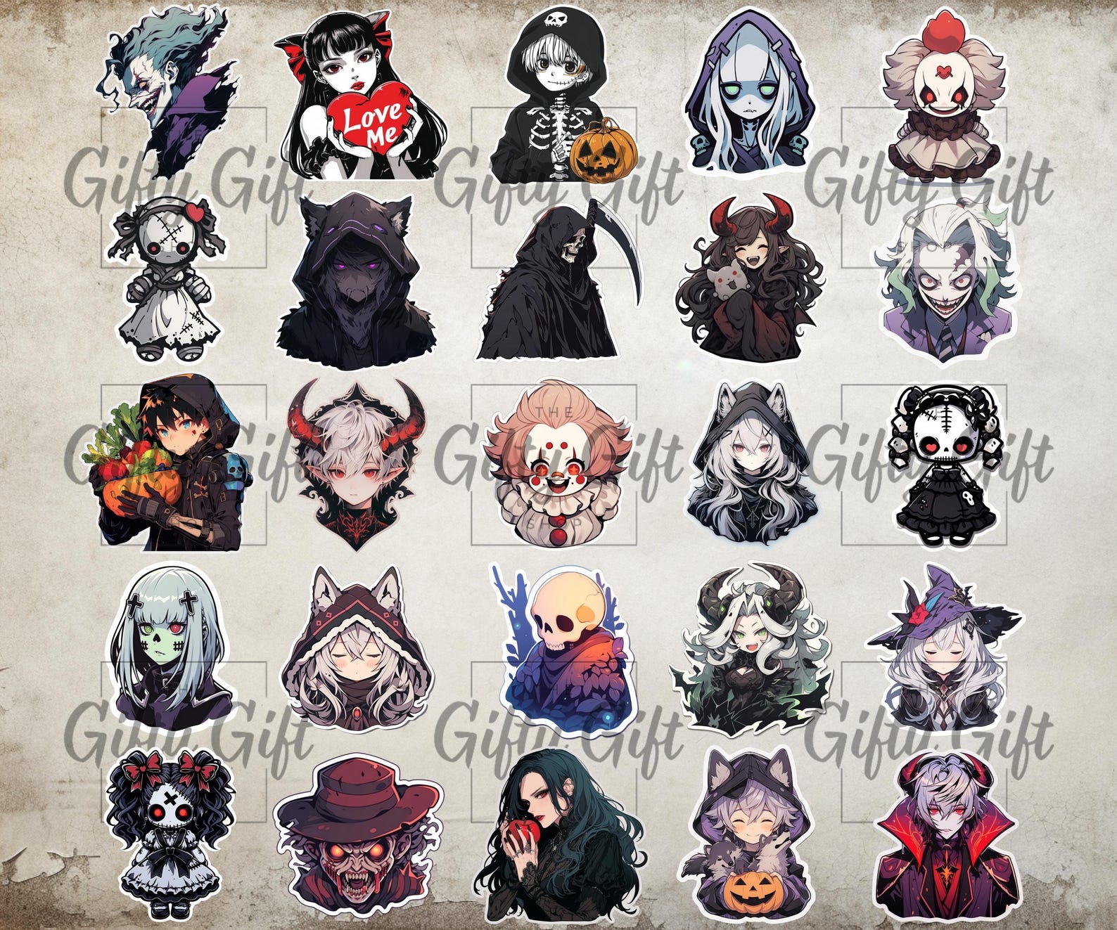 Anime Sticker Pack, 85 Gothic Anime Stickers, Gothic Stickers, Instant ...