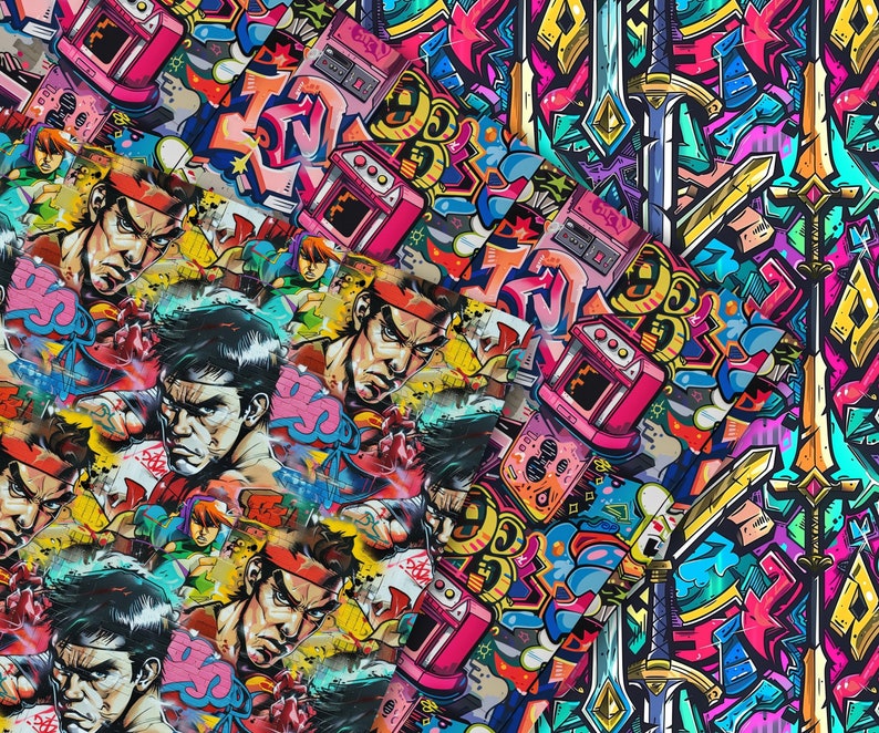 Graffiti Gamer Seamless Patterns, 20 Gamer Digital Papers, Graffiti ...
