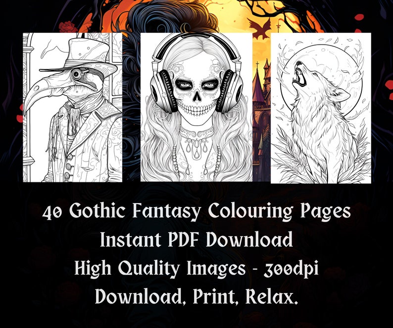 Gothic Colouring Pages, 40 Gothic Fantasy Printable Colouring Pages ...