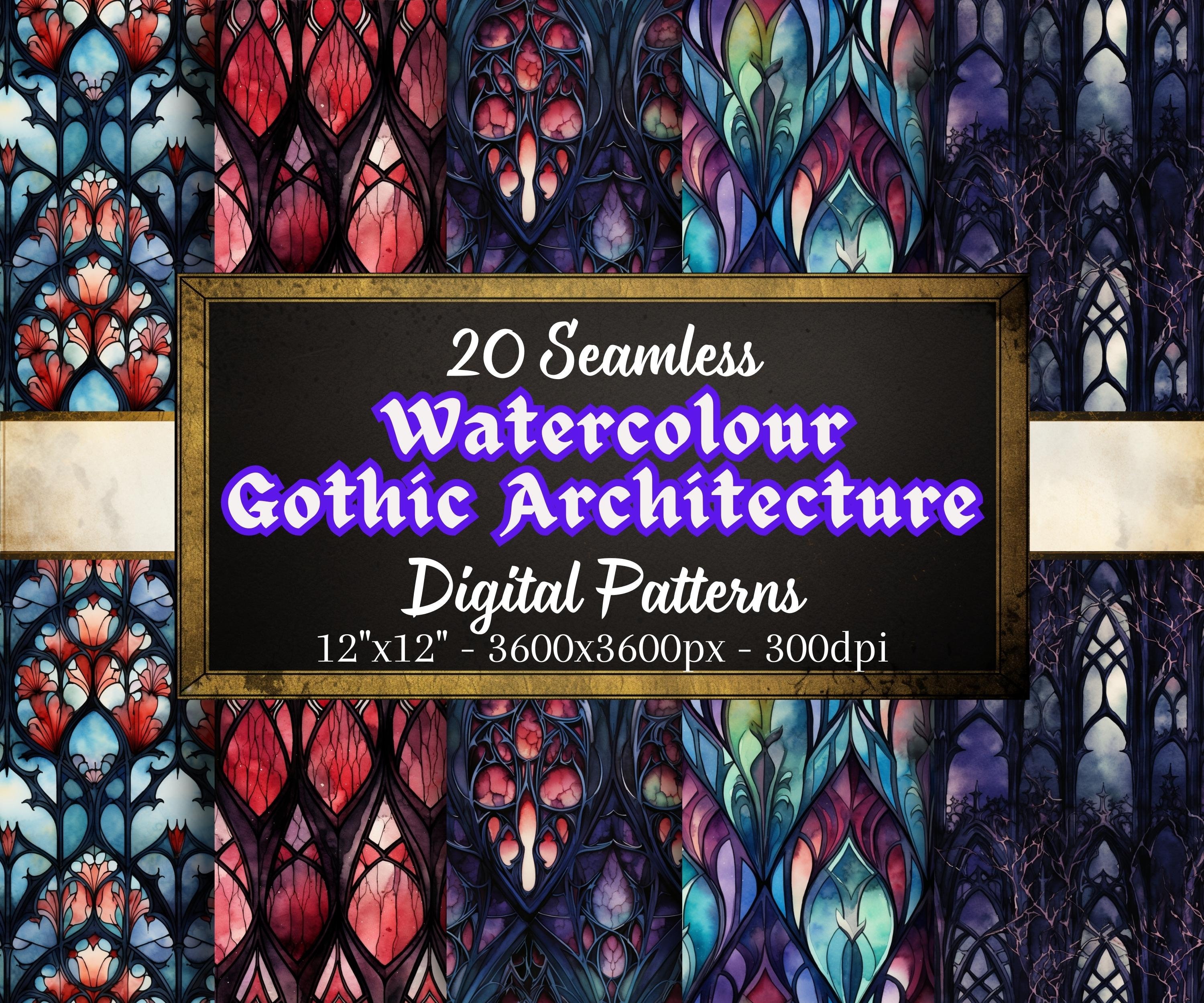 Watercolour Gothic Digital Paper, 20 Seamless Gothic Patterns in ...
