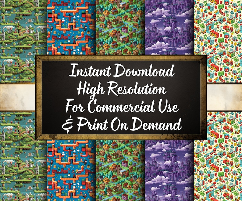 Pixel Art Seamless Patterns, 18 Retro Gamer Digital Papers, Pixel Art ...