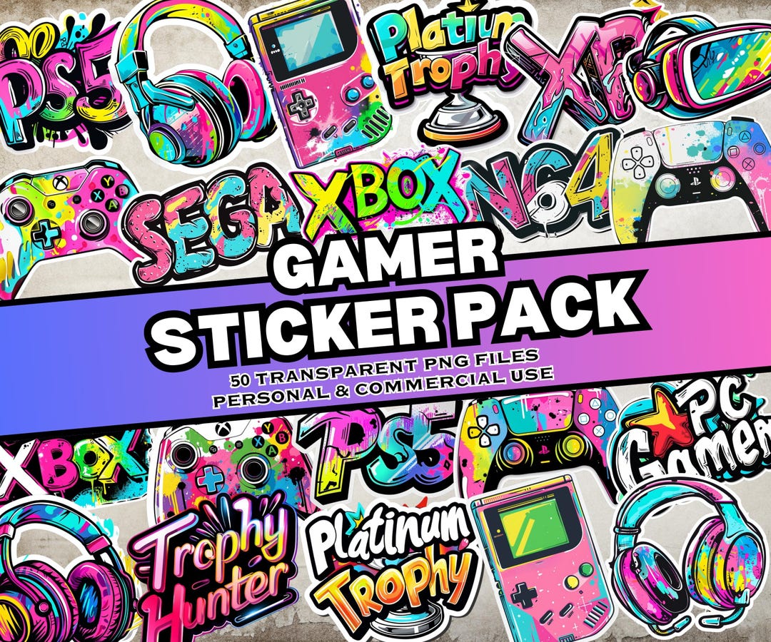 Gamer Sticker Pack, 50 Gamer Themed Digital Stickers, Transparent PNG ...