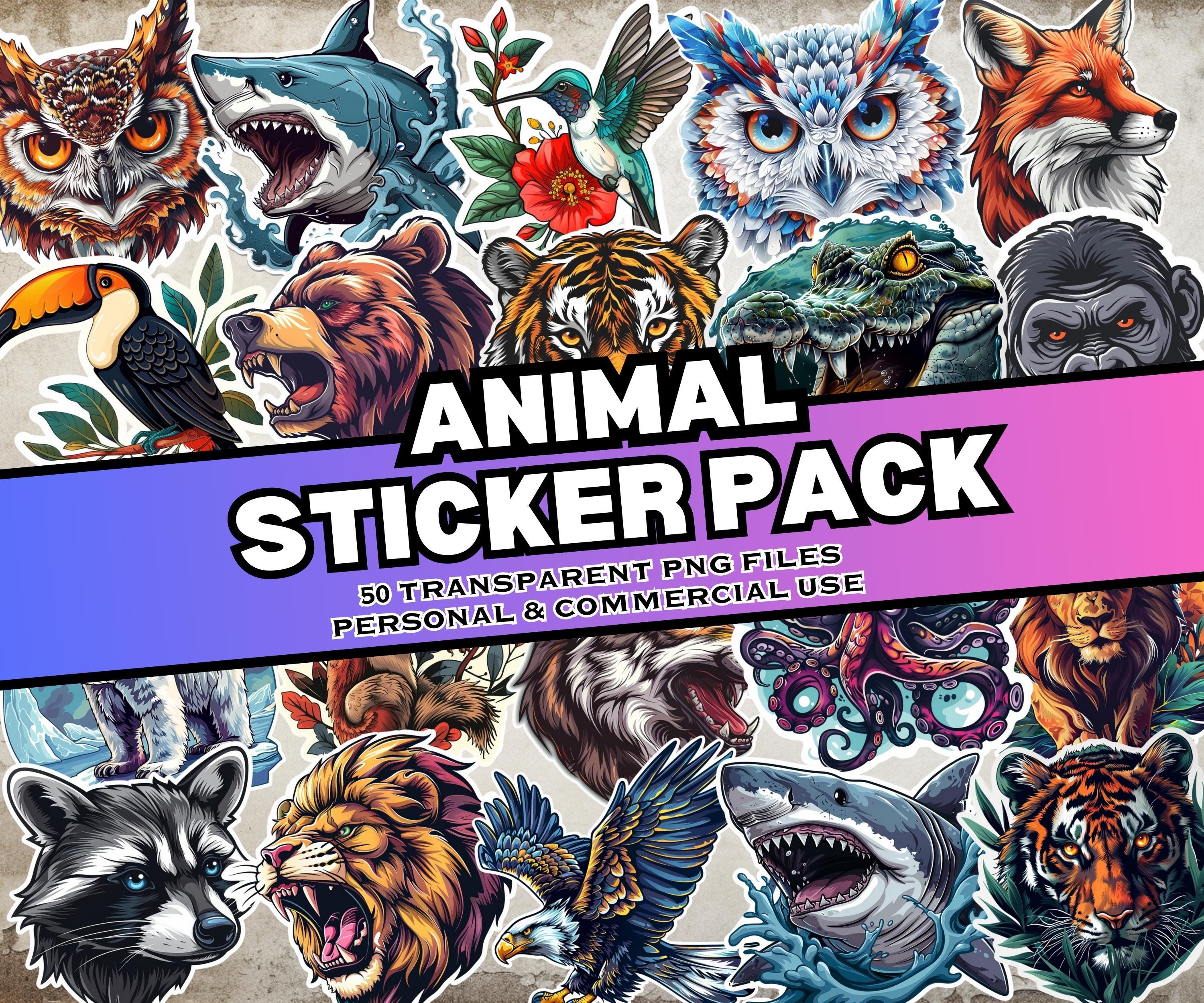 Animal Sticker Pack, 50 High Quality Animal Stickers, PNG Files ...