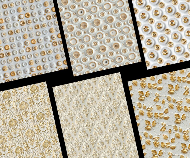 White and Gold Seamless Patterns, 30 Digital Papers, White and Gold ...