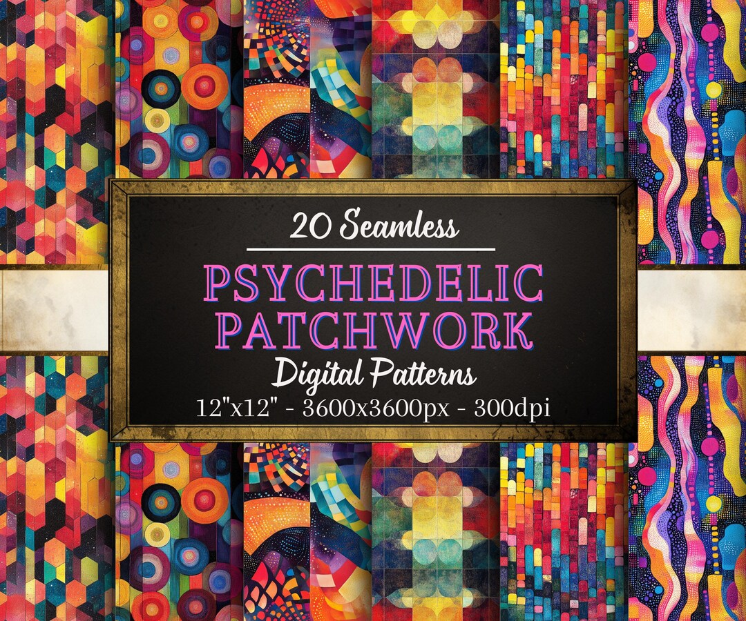 Psychedelic Patchwork Seamless Patterns, 20 Psychedelic Digital Papers, Personal & Commercial ...