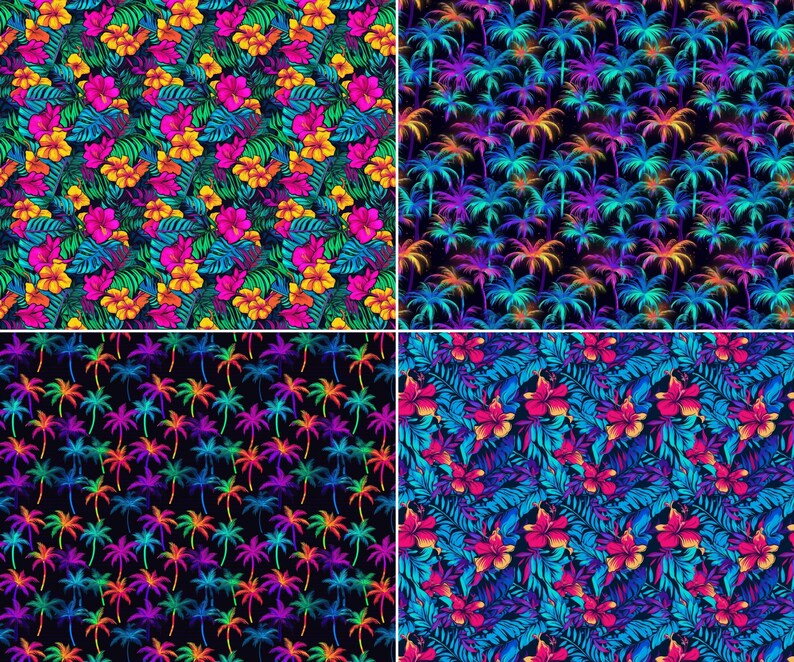 Hawaiian Shirt Seamless Patterns, 20 Digital Papers of Vibrant Tropical ...