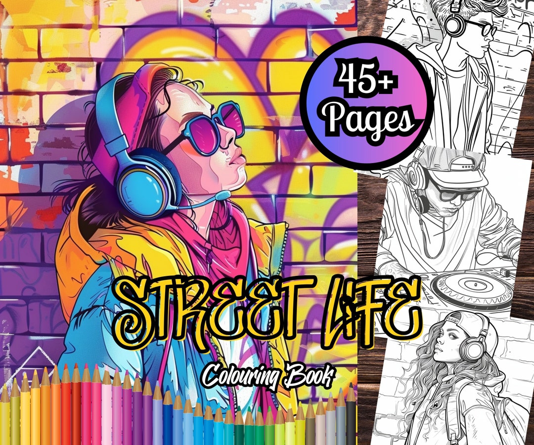 Street Life Colouring Book, Over 45 Urban Style Colouring Pages, Adults ...