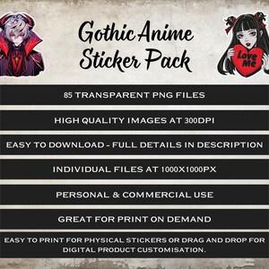 Anime Sticker Pack, 85 Gothic Anime Stickers, Gothic Stickers, Instant ...