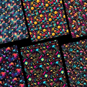 Neon Arcade Seamless Patterns, 20 Retro Arcade Digital Papers, Instant ...
