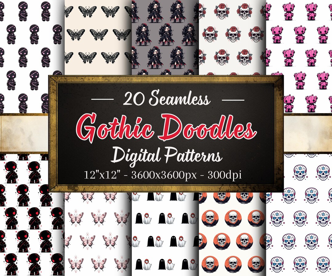 Gothic Kawaii Patterns, 20 Fun Gothic Themed Seamless Digital Papers ...