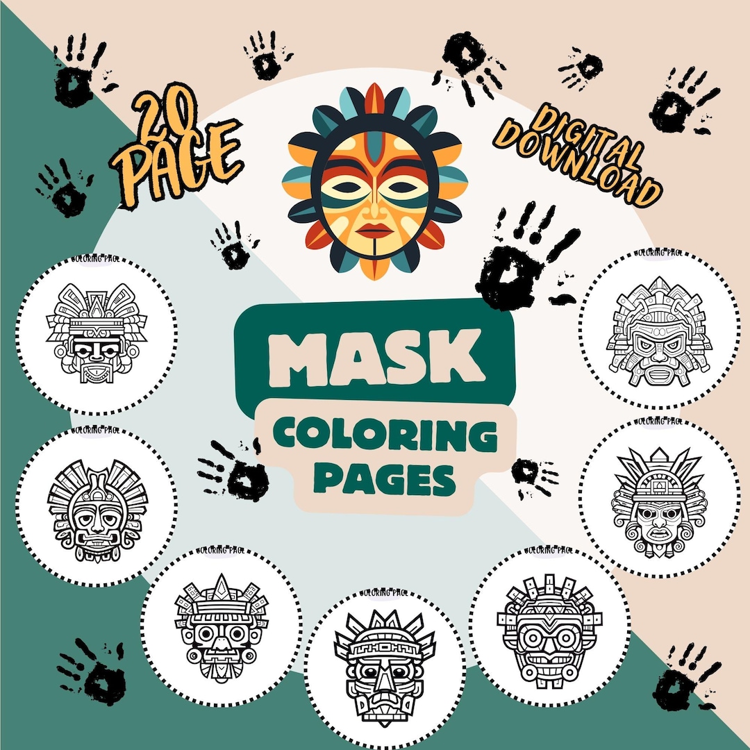20 Mask Coloring Pages, Mask Coloring Book, Coloring Page, Children ...