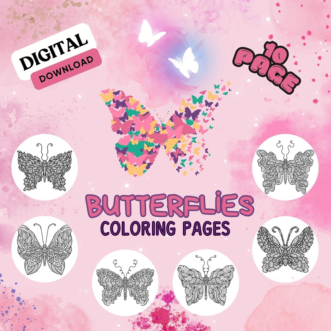 10 Butterfly Coloring Pages, Butterfly Coloring Book, Children's ...