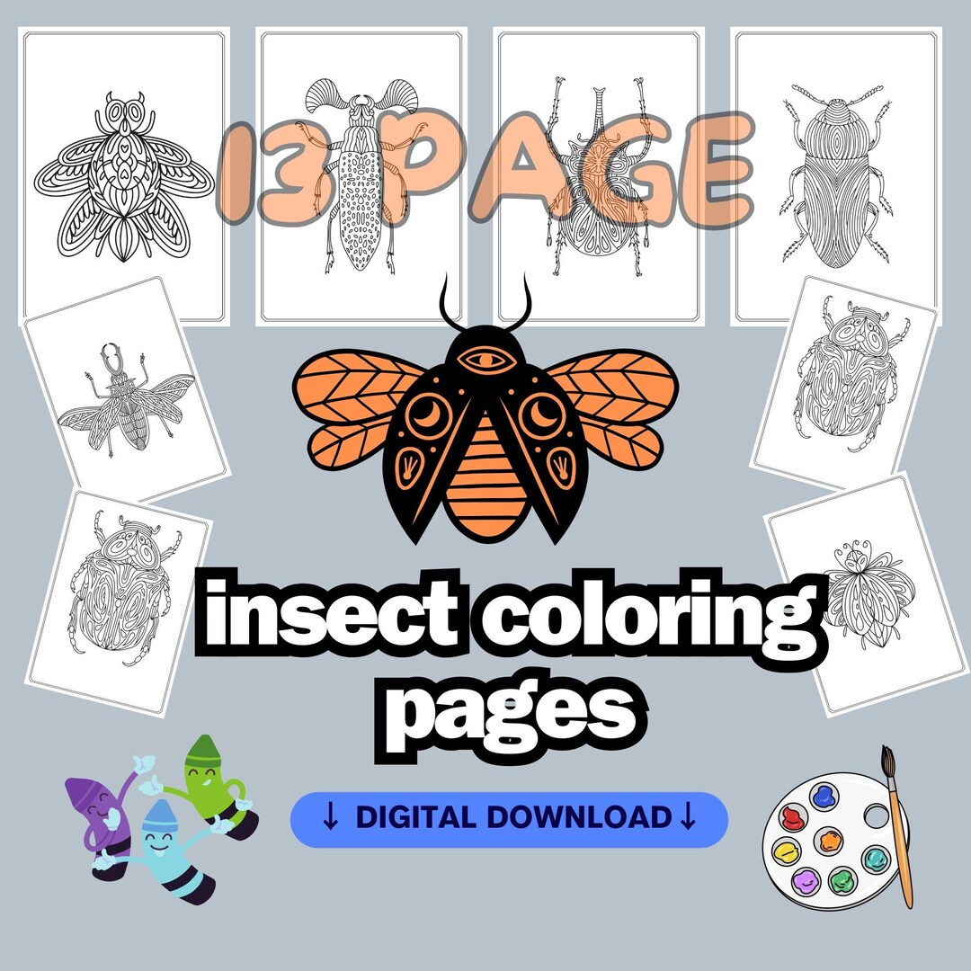 13 Insect Coloring Pages, Insect Coloring Book, Children's Coloring ...