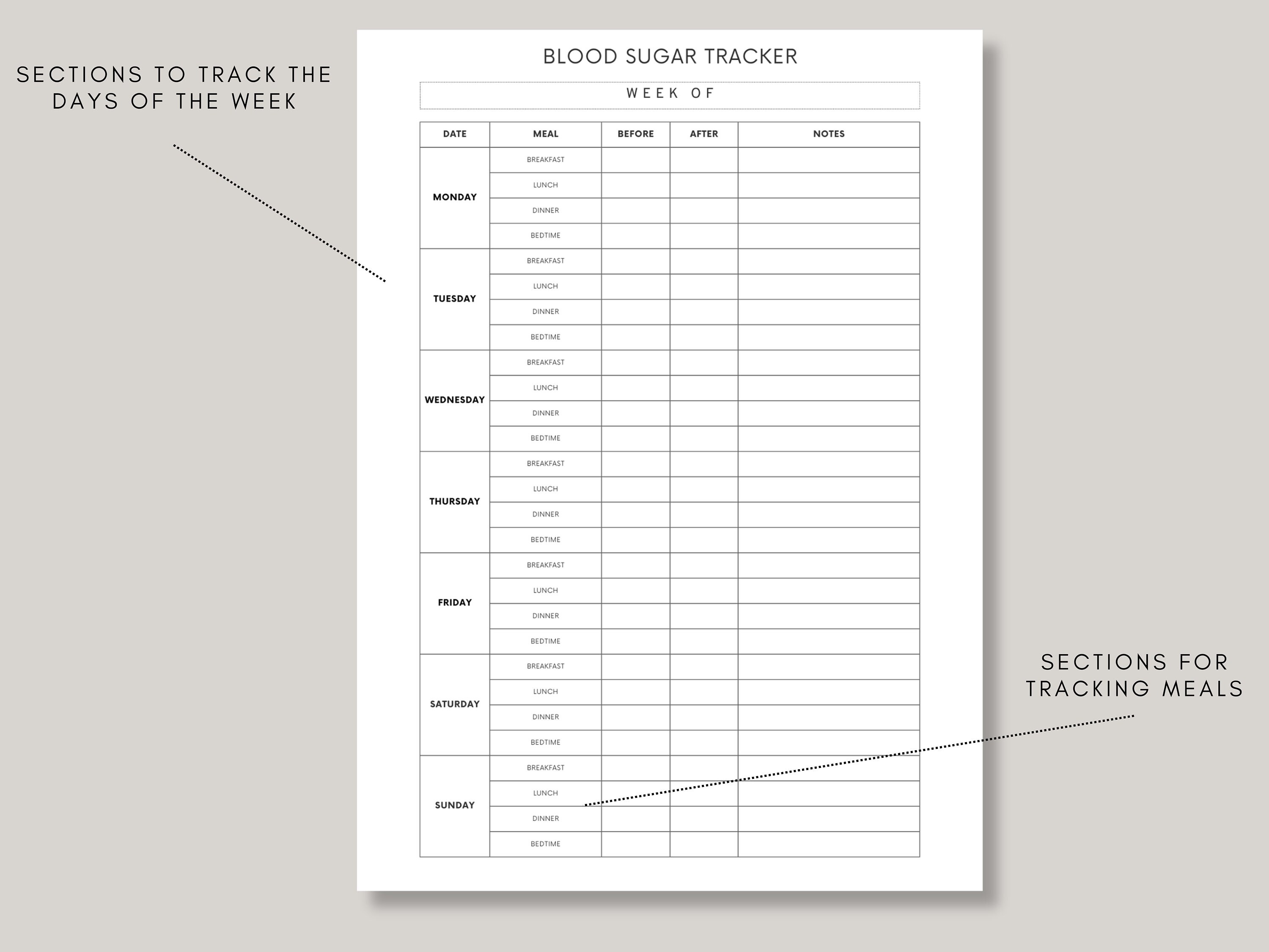 Blood Sugar Log Printable Digital Blood Sugar Cute Reading Tracker ...