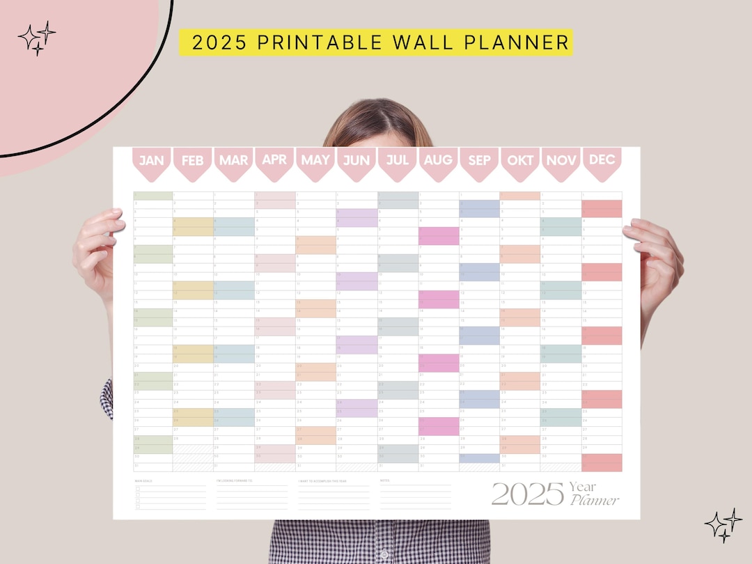 2025 Travel Wall Planner Printable Calendar, Rainbow, Travel Calendar ...