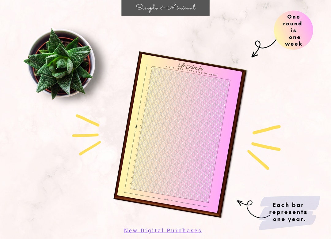 Life Calendar / A 100-week-year Human Life in Weeks / Printable Digital ...