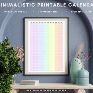 Annual Year at a Glance Planner, Wall Calendar Printable, Large Yearly ...
