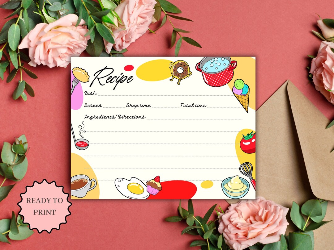 Printable Recipe Sheet Template, Recipe Book Template, Digital Recipe ...