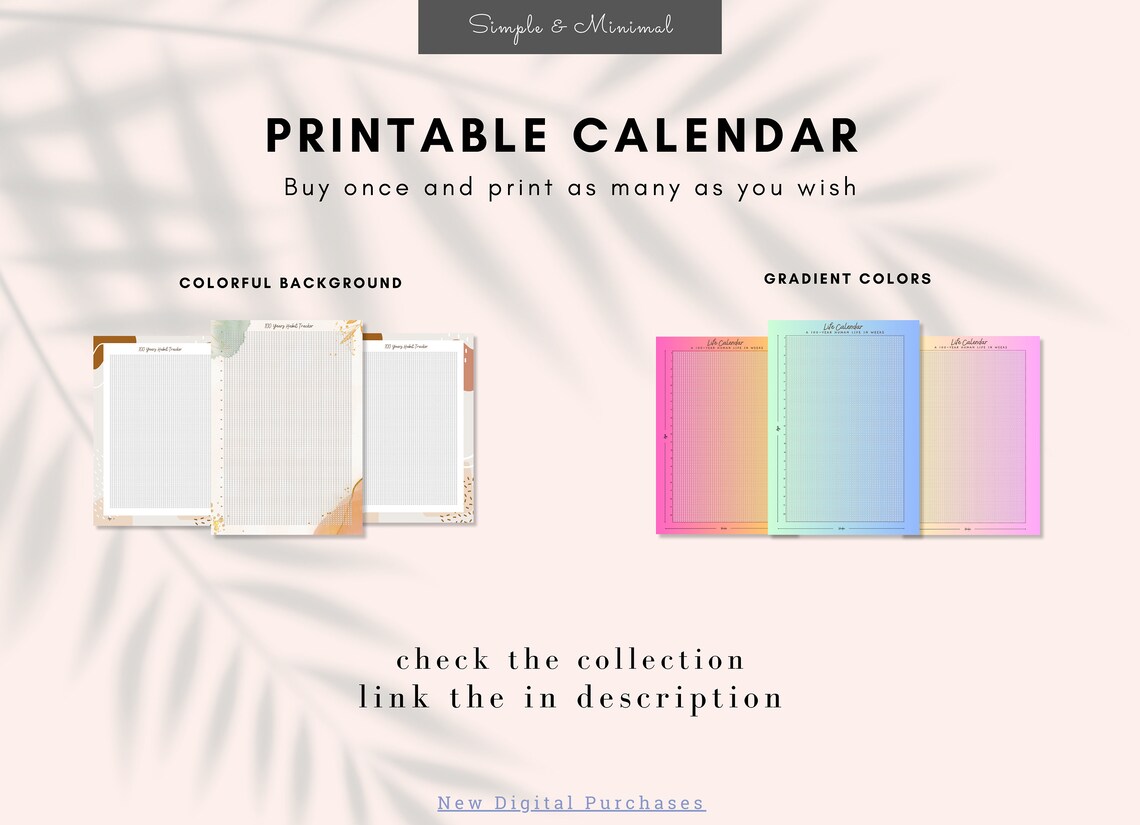 Life Calendar / A 100-week-year Human Life in Weeks / Printable Digital ...