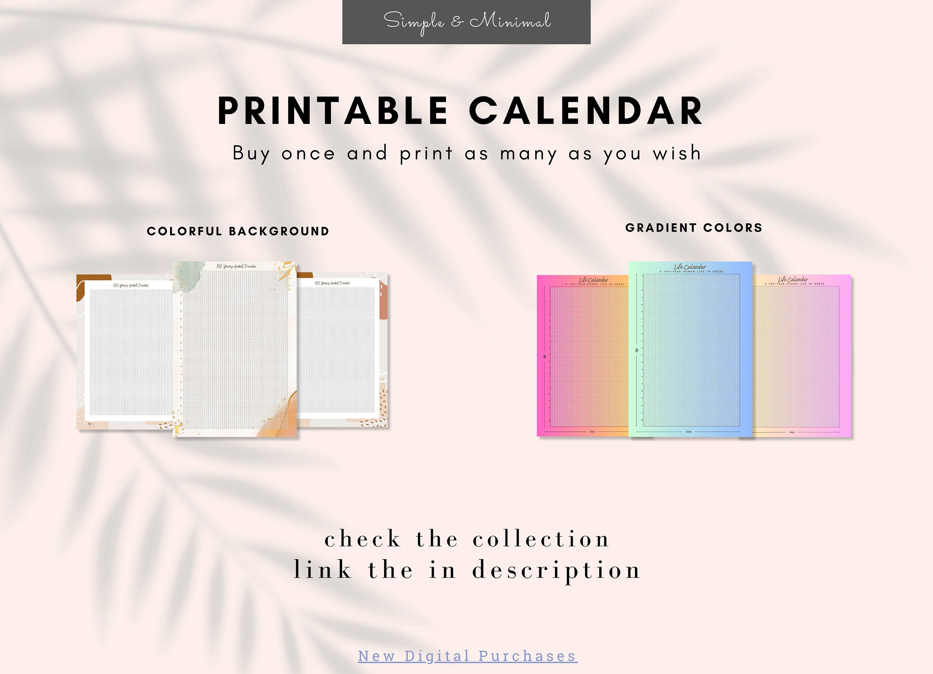 Life Calendar / A 100-week-year Human Life in Weeks / Printable Digital ...