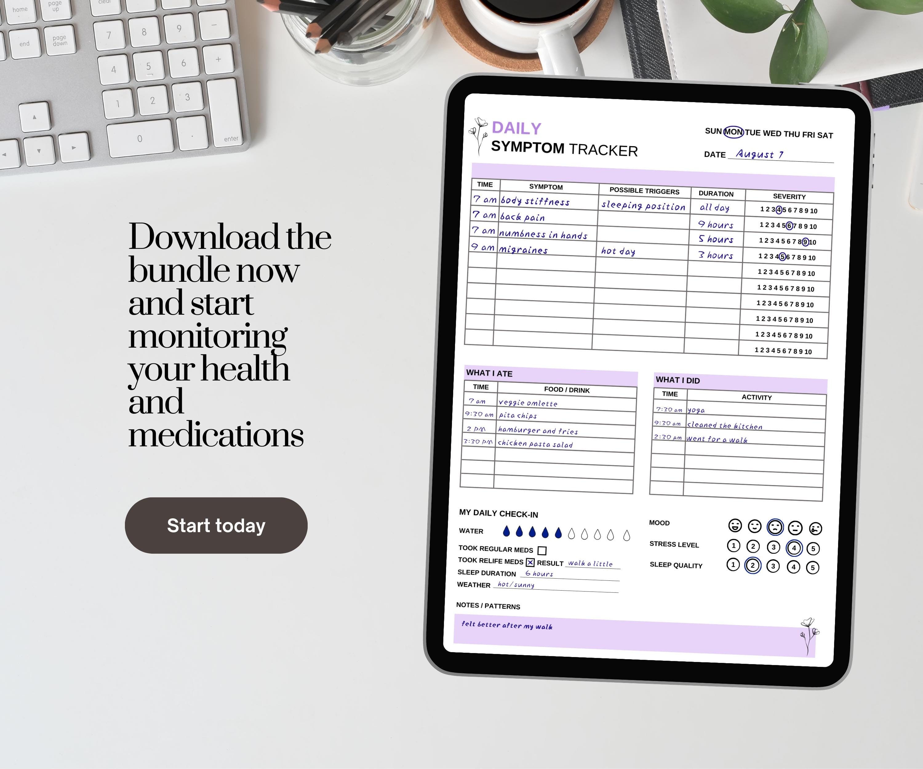 Medication Trackers Bundle, Symptom Tracker, Headache Diary, Wellness ...