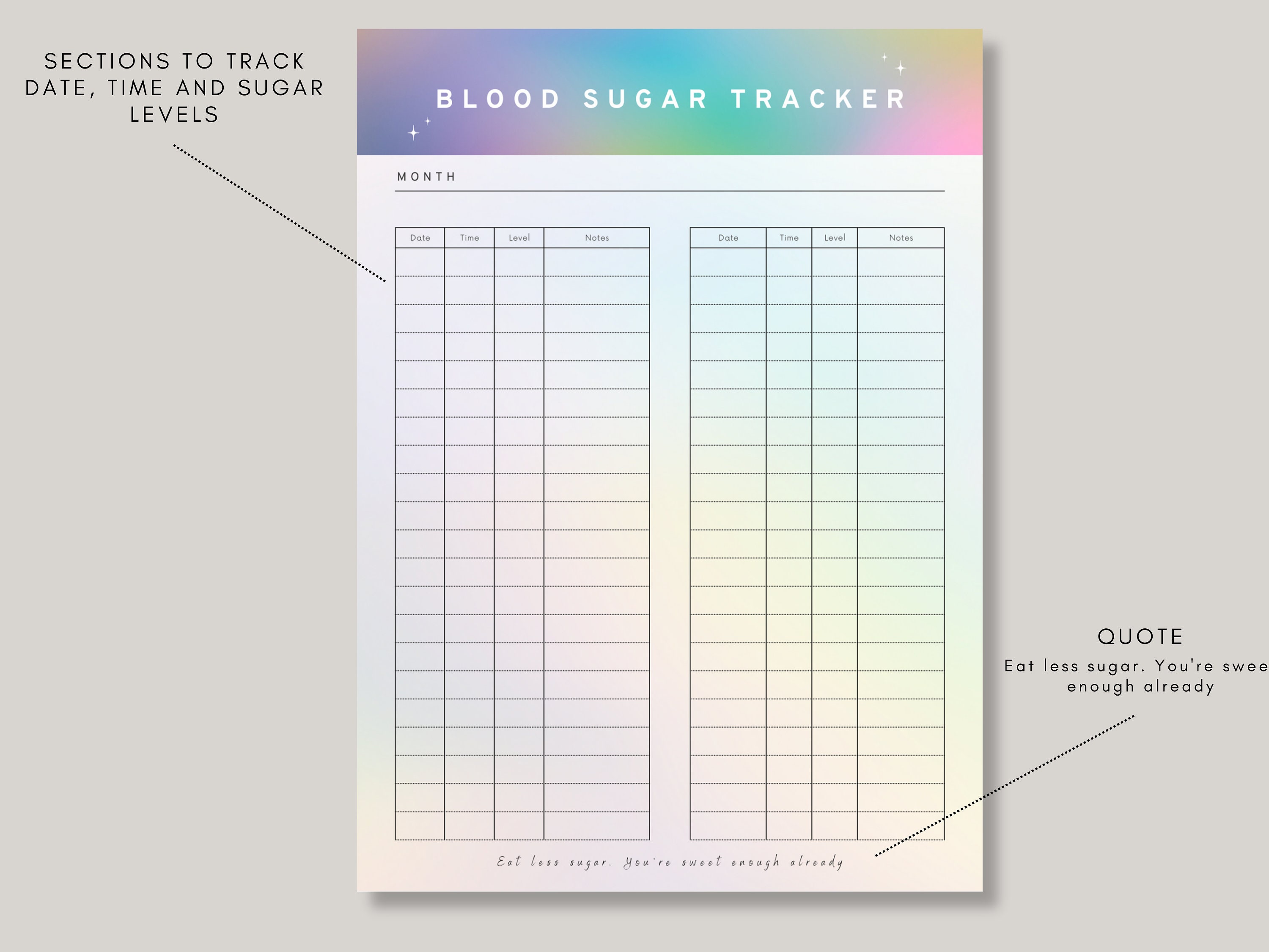 Blood Sugar Log Printable Digital Blood Sugar Cute Reading Tracker ...