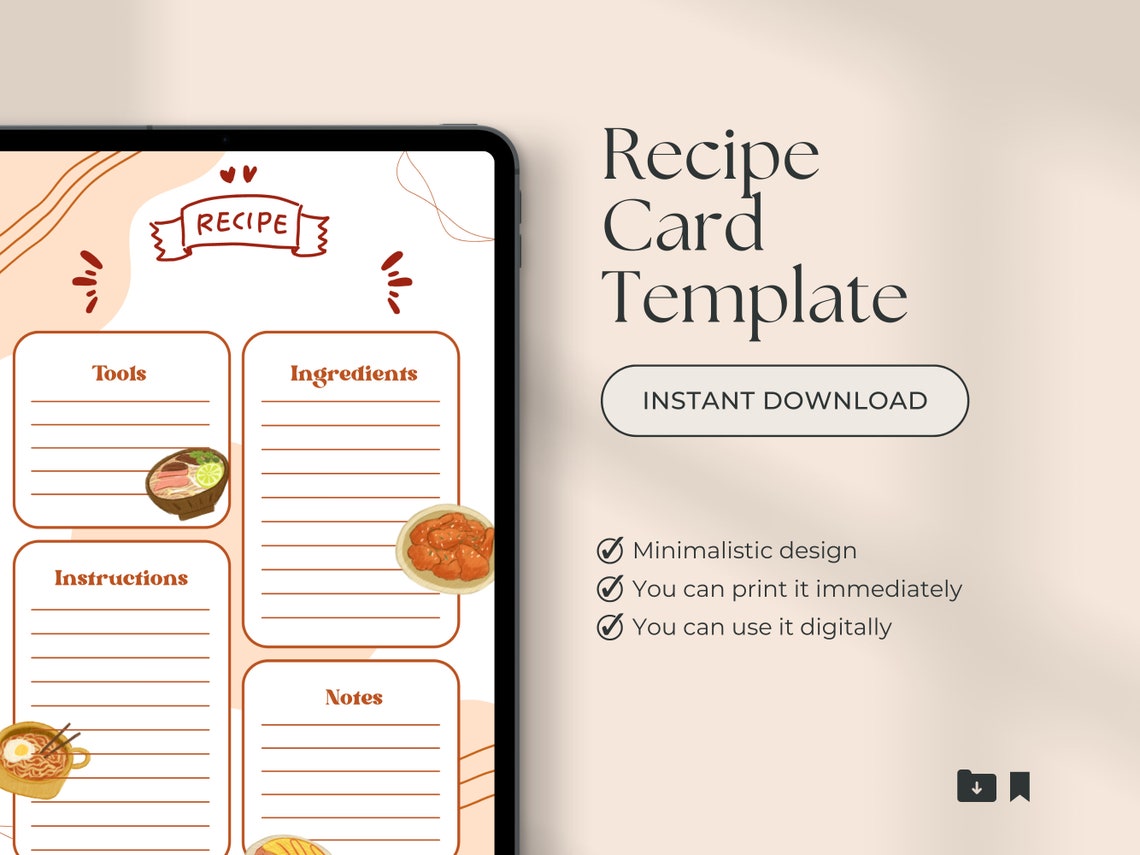 Printable Recipe Sheet Template, Recipe Book Template, Digital Recipe ...