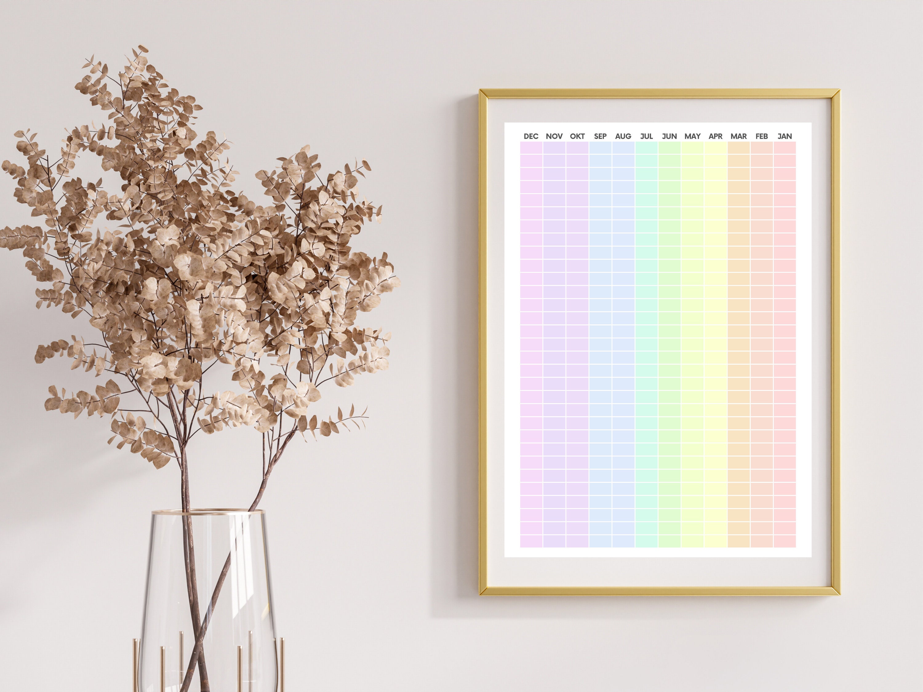 Annual Year at a Glance Planner, Wall Calendar Printable, Rainbow Large ...