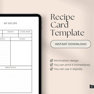 Printable Recipe Sheet Template, Recipe Book Template, Digital Recipe ...