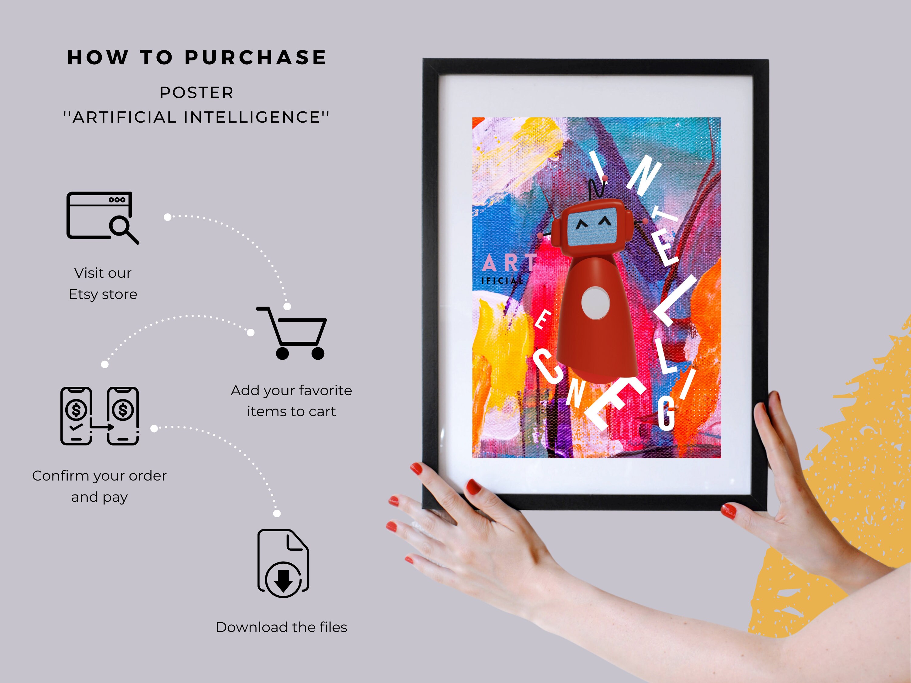 Artificial Intelligence Cute 3D Wall Art With Robot Printable Poster ...