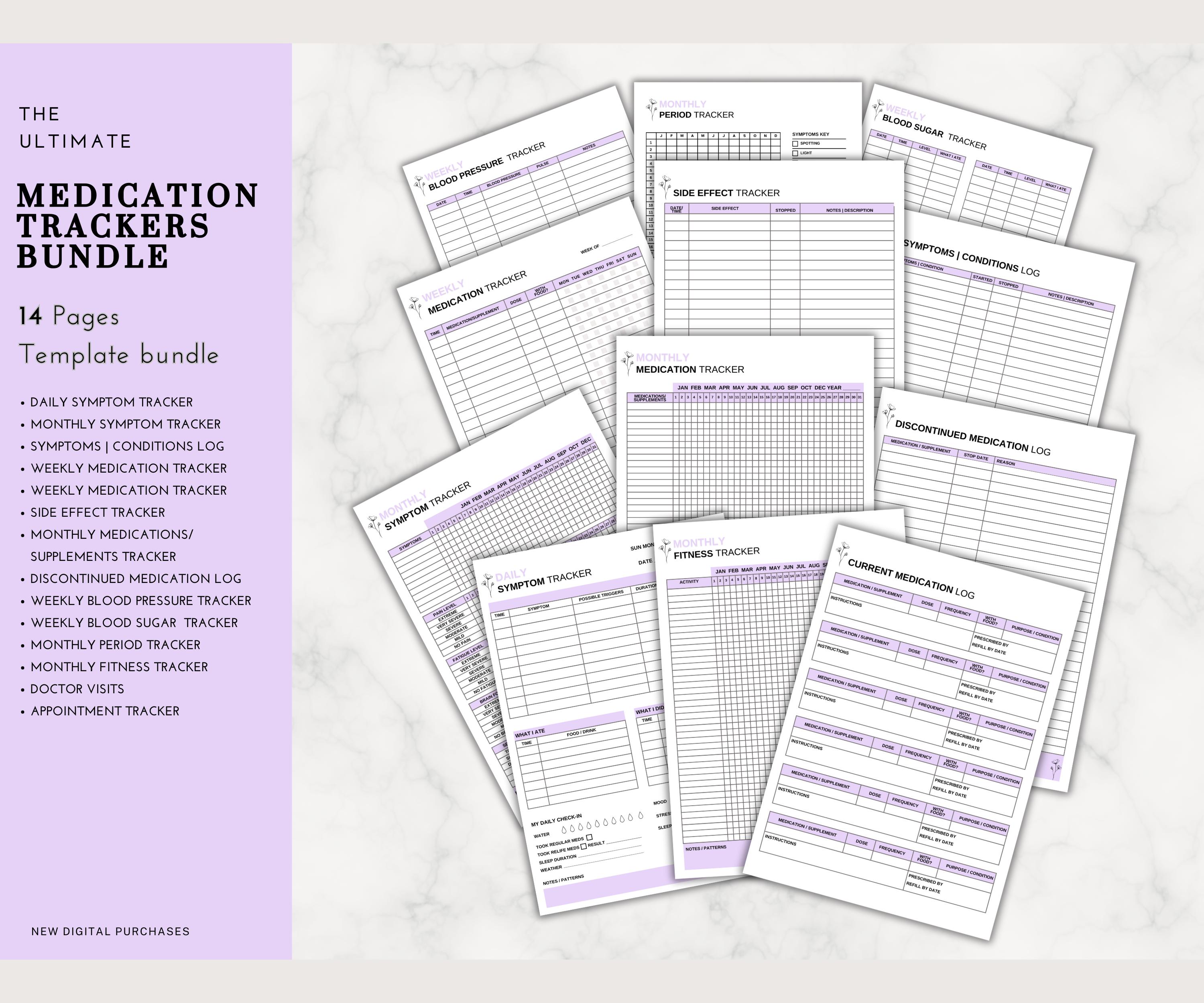 Medication Trackers Bundle, Symptom Tracker, Headache Diary, Wellness ...